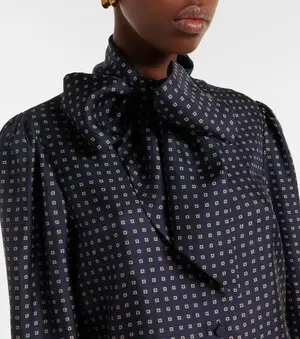 Saint Laurent Printed Tie-neck Silk Crêpe De Chine Blouse