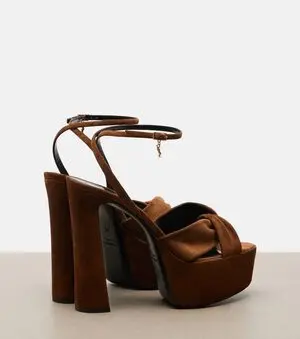 Saint Laurent Franciane Leather Platform Sandals - Brown