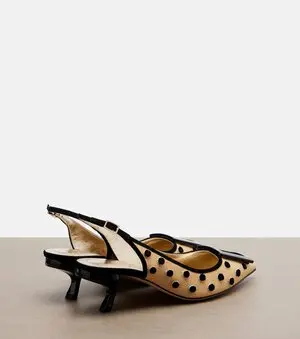 ROGER VIVIER Virgule Polka-dot Canvas Slingback Pumps - Beige