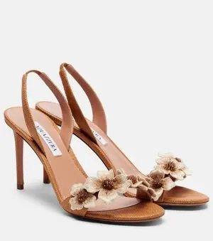 AQUAZZURA Passionflower Raffia Slingback Sandals - Brown