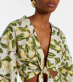 ADRIANA DEGREAS Printed Cotton-blend Crop Top
