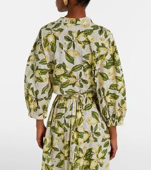 ADRIANA DEGREAS Printed Cotton-blend Crop Top