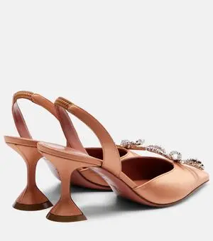 Amina Muaddi Rosie Embellished Slingback Pumps - Beige