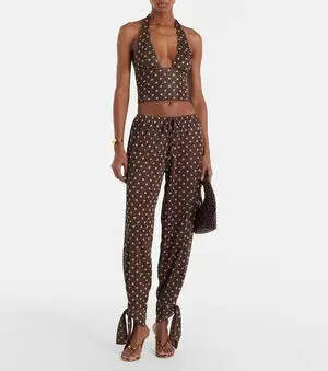 Oseree Polka-dot Tapered Pants - Brown