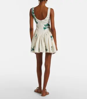 Agua Bendita Pluma Embroidered Cotton Minidress