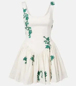 Agua Bendita Pluma Embroidered Cotton Minidress - White