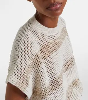 Brunello Cucinelli Open-knit Sequined Cotton Sweater