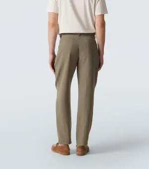 Brunello Cucinelli Cotton And Linen Straight Pants - Green