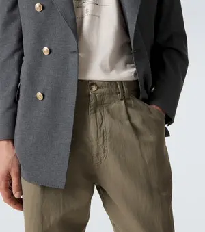 Brunello Cucinelli Cotton And Linen Straight Pants - Green