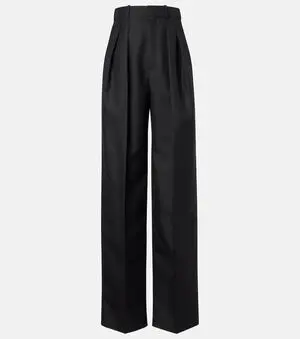Saint Laurent Wool And Mohair Wide-leg Pants - Black