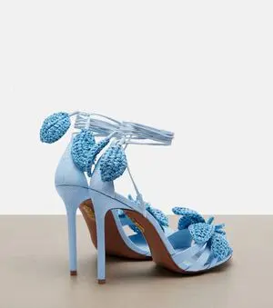 AQUAZZURA Calypso Raffia Floral-appliqué Sandals - Blue