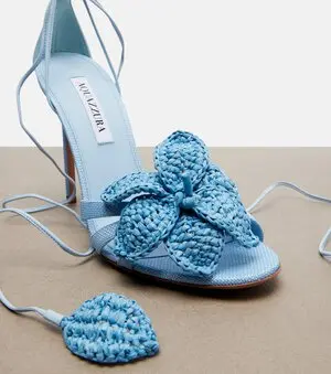 AQUAZZURA Calypso Raffia Floral-appliqué Sandals - Blue