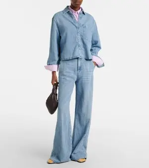 7 For All Mankind Cotton And Linen Wide-leg Jeans - Blue