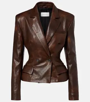 Magda Butrym Peplum Leather Jacket - Brown