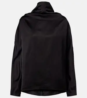 TOTEME Draped Satin Blouse With Self-tie Collar - Black