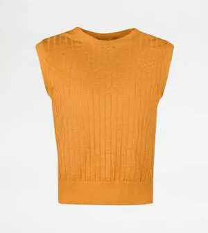 TOD'S Cotton-blend Knit Vest With Embroidered Monogram - Orange