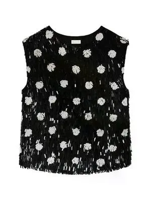 Dries Van Noten Embroidered Polka-dot Silk Top - Black
