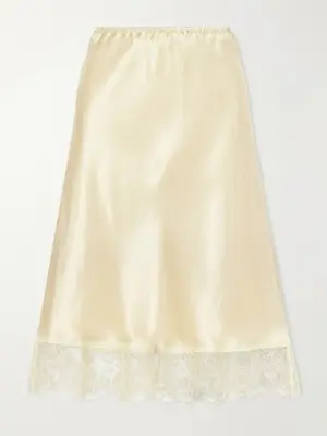 Carine Gilson Lace-trimmed Silk-satin Midi Skirt - Green