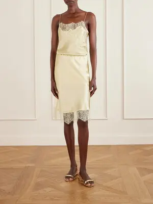 Carine Gilson Lace-trimmed Silk-satin Midi Skirt - Green