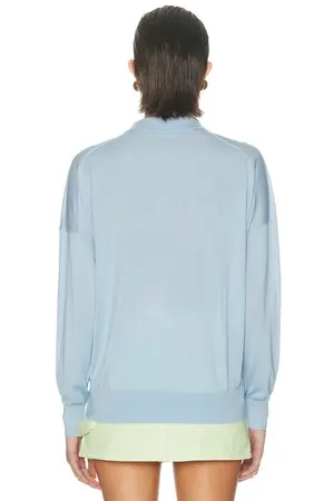 Renggli Silk Cashmere Boxy Long Sleeve Polo Top - Azure