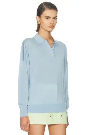 Renggli Silk Cashmere Boxy Long Sleeve Polo Top - Azure