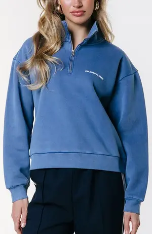 COLOURFUL REBEL Washed Zip Sweat - Blue