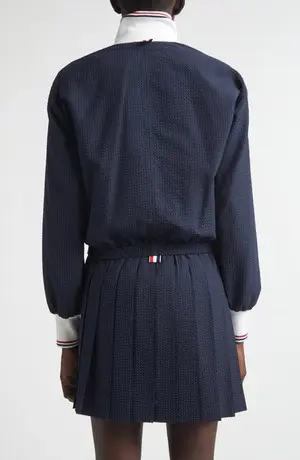 Thom Browne Wool Seersucker Track Jacket - Navy