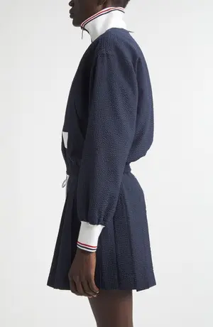 Thom Browne Wool Seersucker Track Jacket - Navy