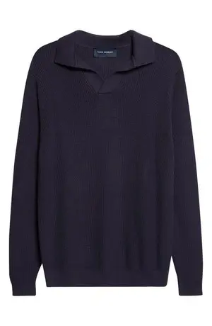 Thom Sweeney Skipper Long Sleeve Cotton Polo - Navy