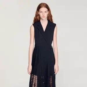Sandro Lace Pleated Midi Dress