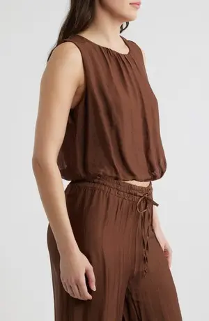 Deluc Strada Bubble Sleeveless Top - Chocolate