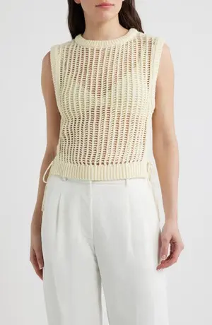 Deluc Lipari Cinched Open Stitch Sweater Vest - Ecru