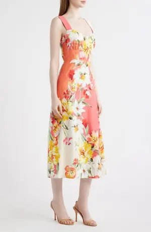 Vince Camuto Floral Print Fit & Flare Midi Dress