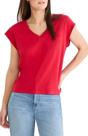 NIC+ZOE Cap-sleeve V-neck Top - True Red