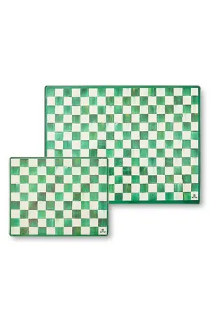 MACKENZIE-CHILDS Check Set Of 2 Glass Cutting Boards - Emerald