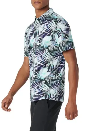 Bugatchi Hendrix Digital Leaf Print Pima Cotton Polo - Turquoise