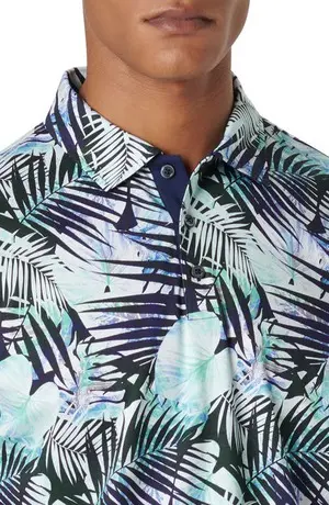 Bugatchi Hendrix Digital Leaf Print Pima Cotton Polo - Turquoise