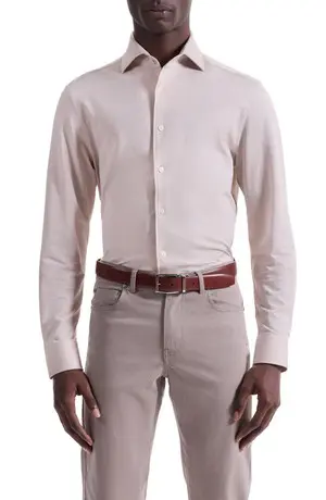 Bugatchi Devon Ooohcotton® Houndstooth Button-up Shirt - Sand