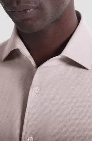 Bugatchi Devon Ooohcotton® Houndstooth Button-up Shirt - Sand