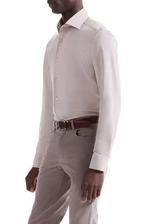 Bugatchi Devon Ooohcotton® Houndstooth Button-up Shirt - Sand