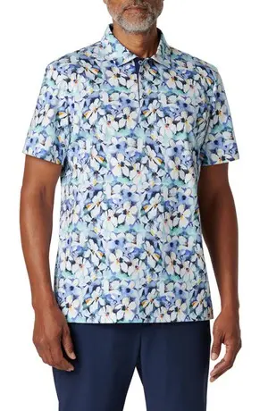 Bugatchi Hendrix Digital Floral Print Pima Cotton Polo - Cobalt