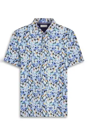 Bugatchi Hendrix Digital Floral Print Pima Cotton Polo - Cobalt