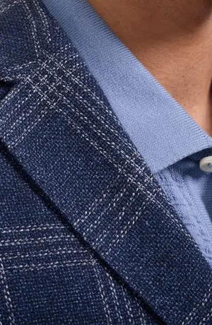 Bugatchi Windowpane Check Cotton & Linen Blend Blazer - Navy