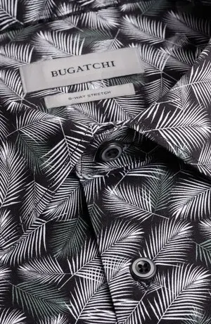 Bugatchi Milo Ooohcotton® Leaf Print Short Sleeve Button-up Shirt - Black