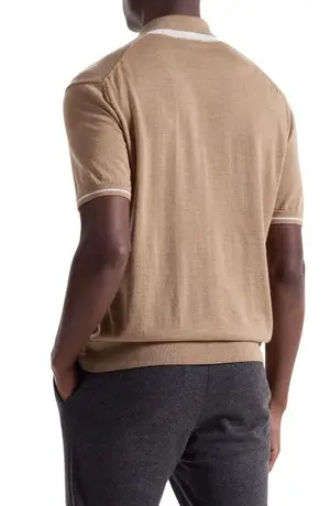 Bugatchi Tipped Merino Wool & Silk Polo Sweater - Walnut