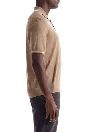Bugatchi Tipped Merino Wool & Silk Polo Sweater - Walnut