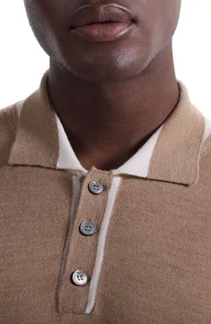 Bugatchi Tipped Merino Wool & Silk Polo Sweater - Walnut