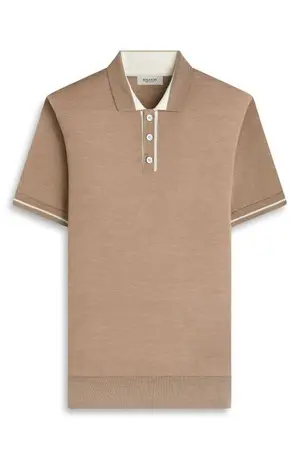 Bugatchi Tipped Merino Wool & Silk Polo Sweater - Walnut