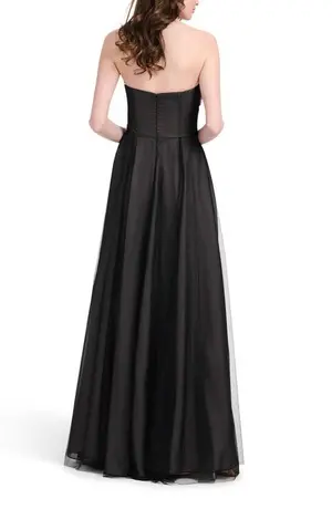 EMILY SHALANT 3d Floral Strapless Tulle Gown