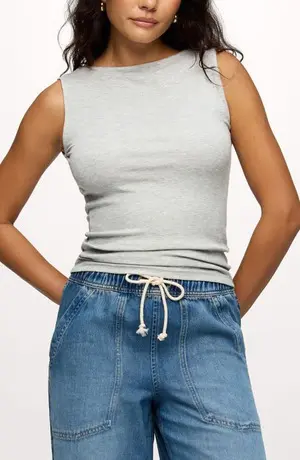 NUUDS Slinky Boat Neck Rib Tank - Heather Grey